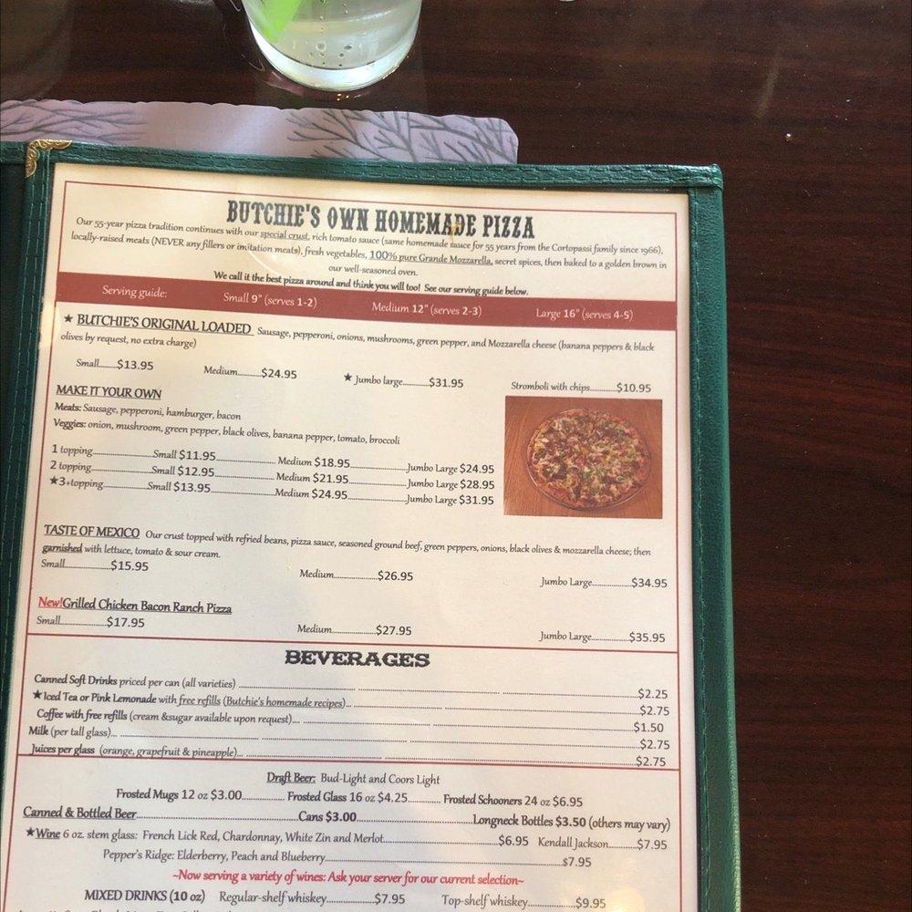Menu at Butchie's restaurant, Dubois