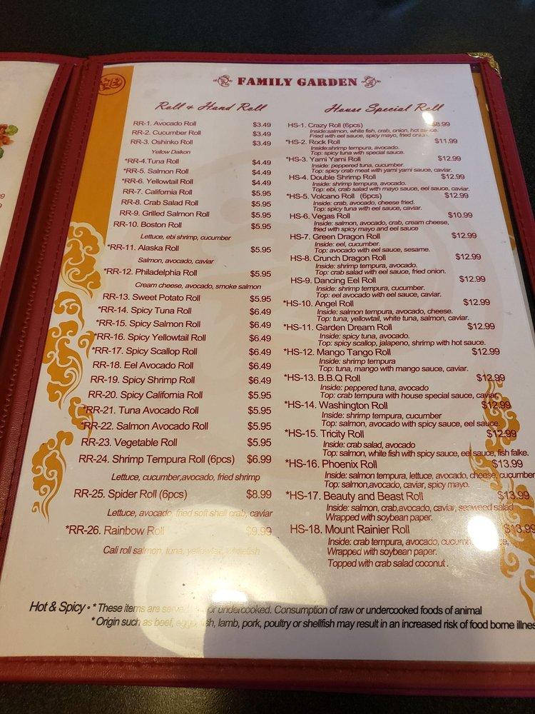 Menu at Family Garden restaurant, Richland