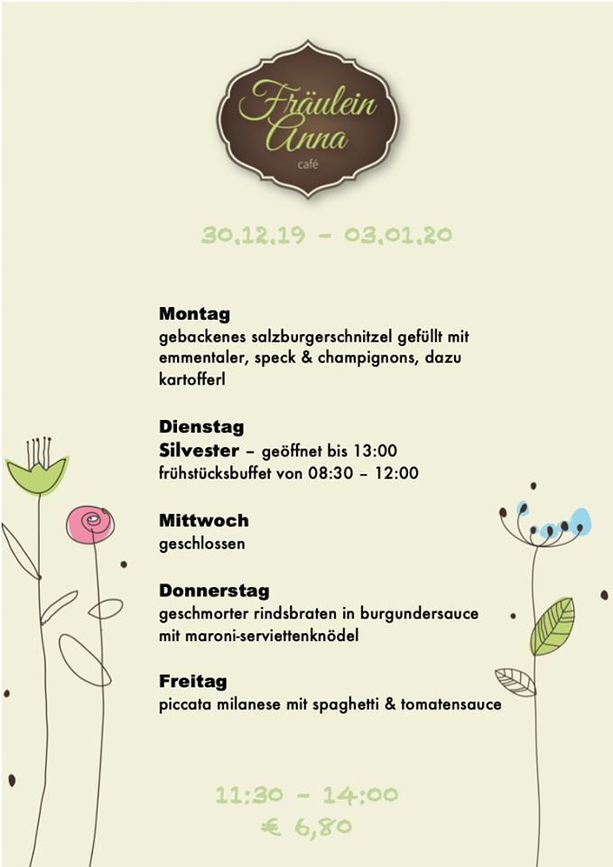 Speisekarte von Fräulein Anna cafe, Salzburg
