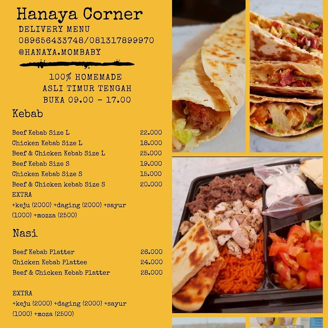 Menu at Hanaya Corner cafe, Sumedang