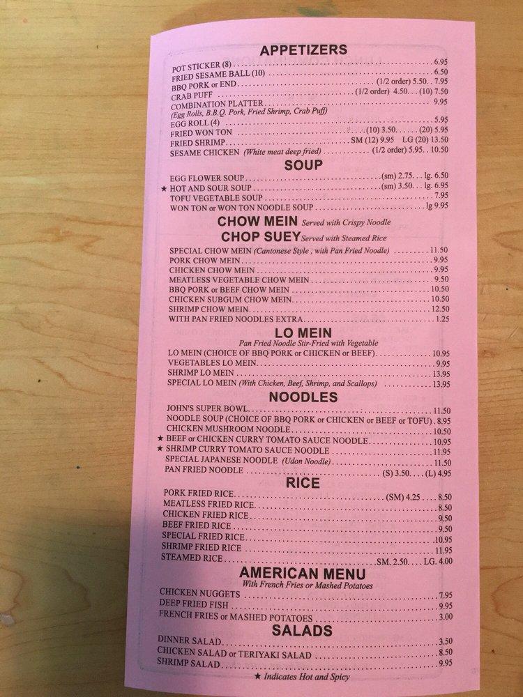 Menu at John's Chinese Restaurant, Keizer