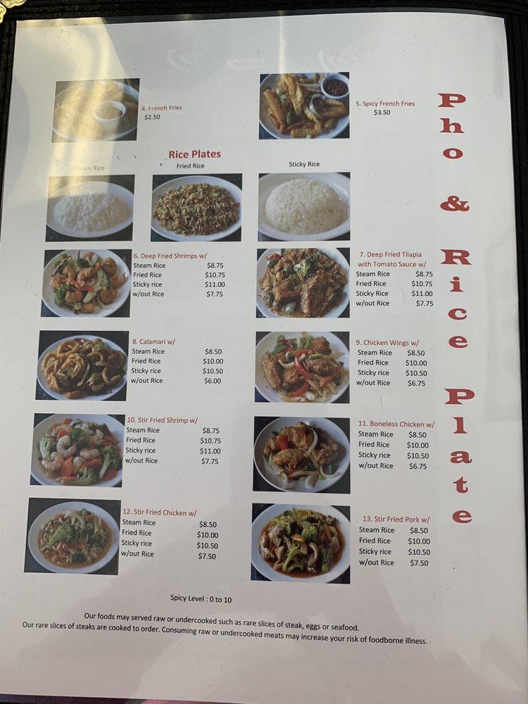 Menu at Pho and Rice Plate restaurant, Tulare
