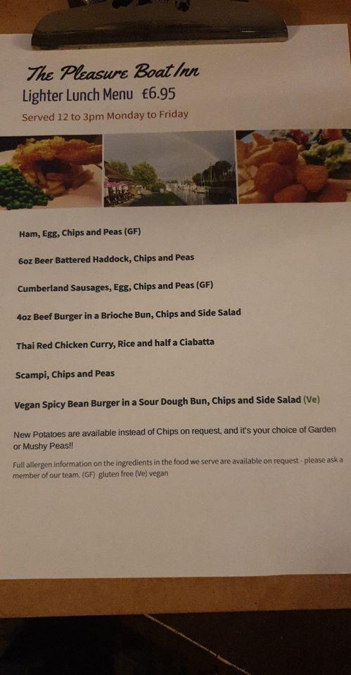 Menu at The Pleasure Boat Inn pub & bar, Hickling, Staithe Rd