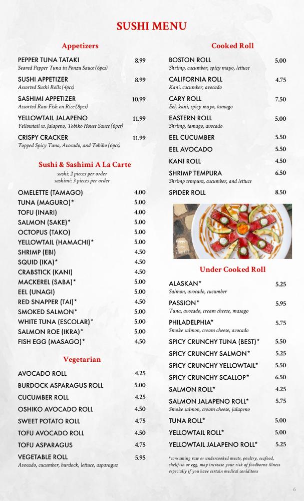 Menu at Shanghai Alley restaurant, Cary