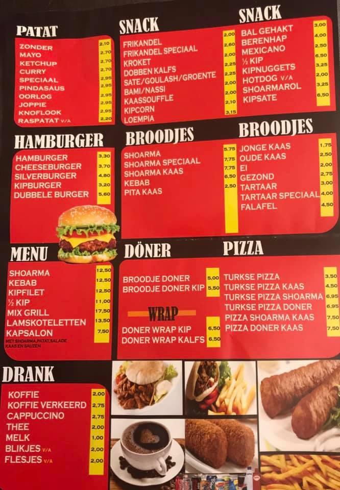 Menu at Silver Grill, Amsterdam