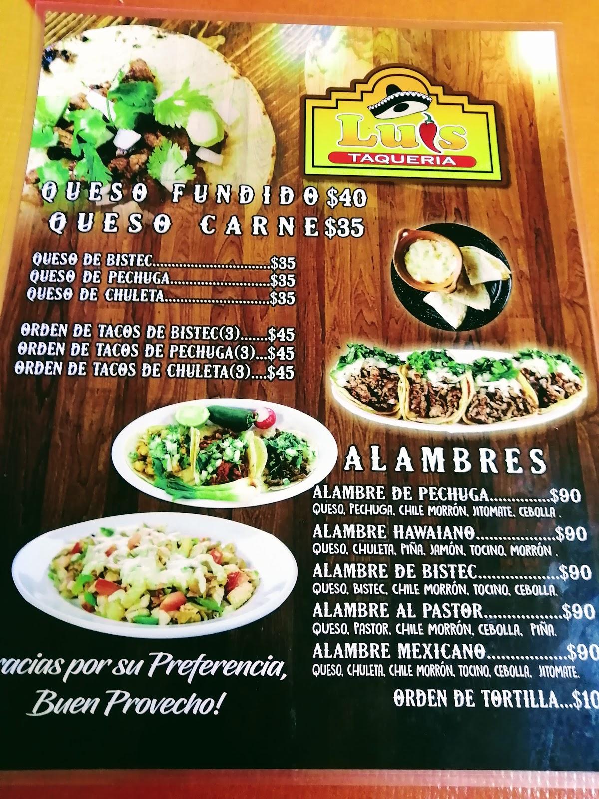 Menu at Taqueria LUIS restaurant, Ecatepec de Morelos