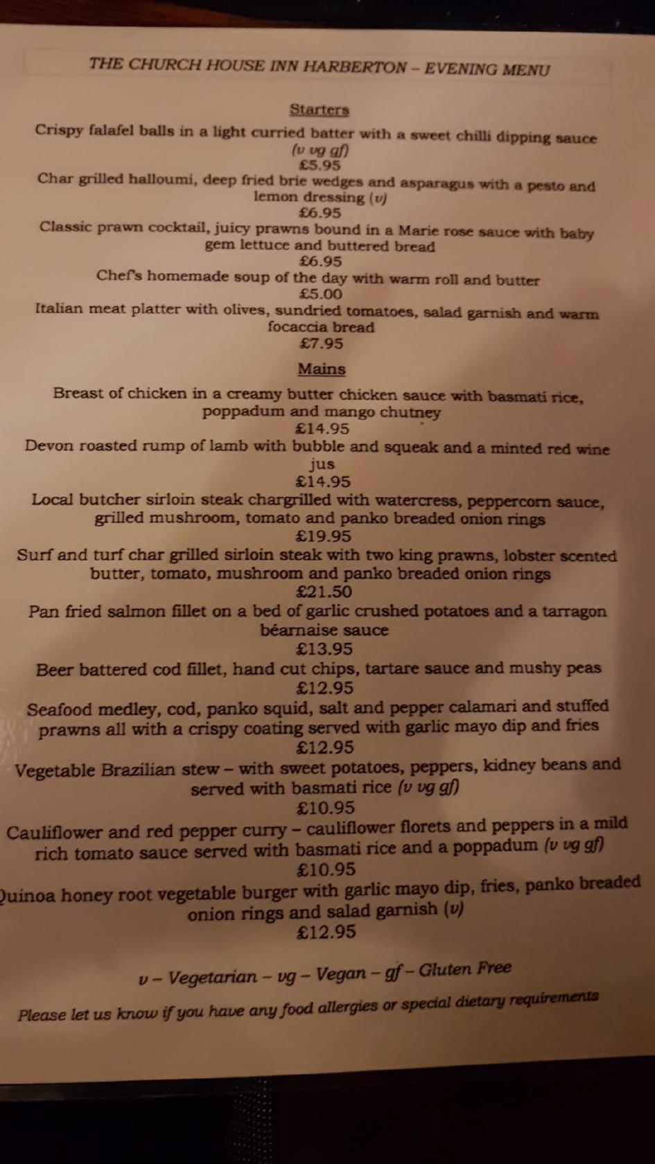 Menu at The Church House Inn pub & bar, Totnes, Harberton