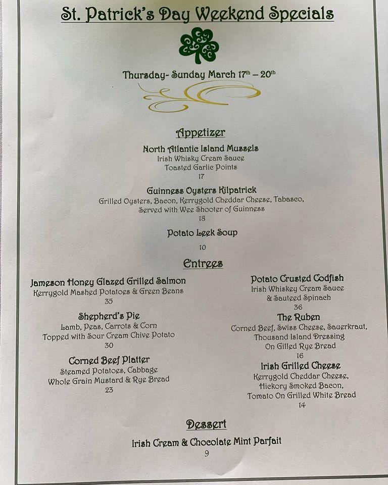 Menu at The Snapper Inn restaurant, Oakdale