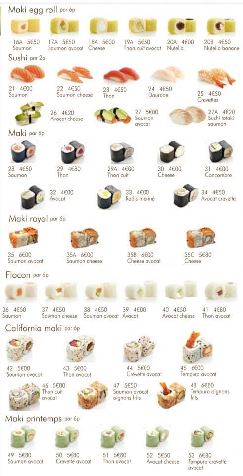 Menu au Tokyo restaurant, Belfort, 59 Rue de Besançon