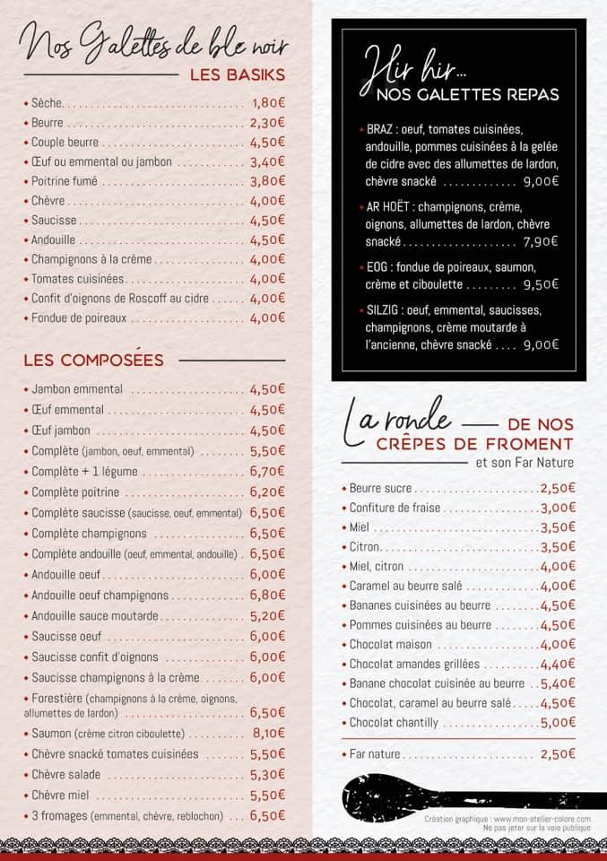 Menu au BAR BRETON BREC'H, Brech