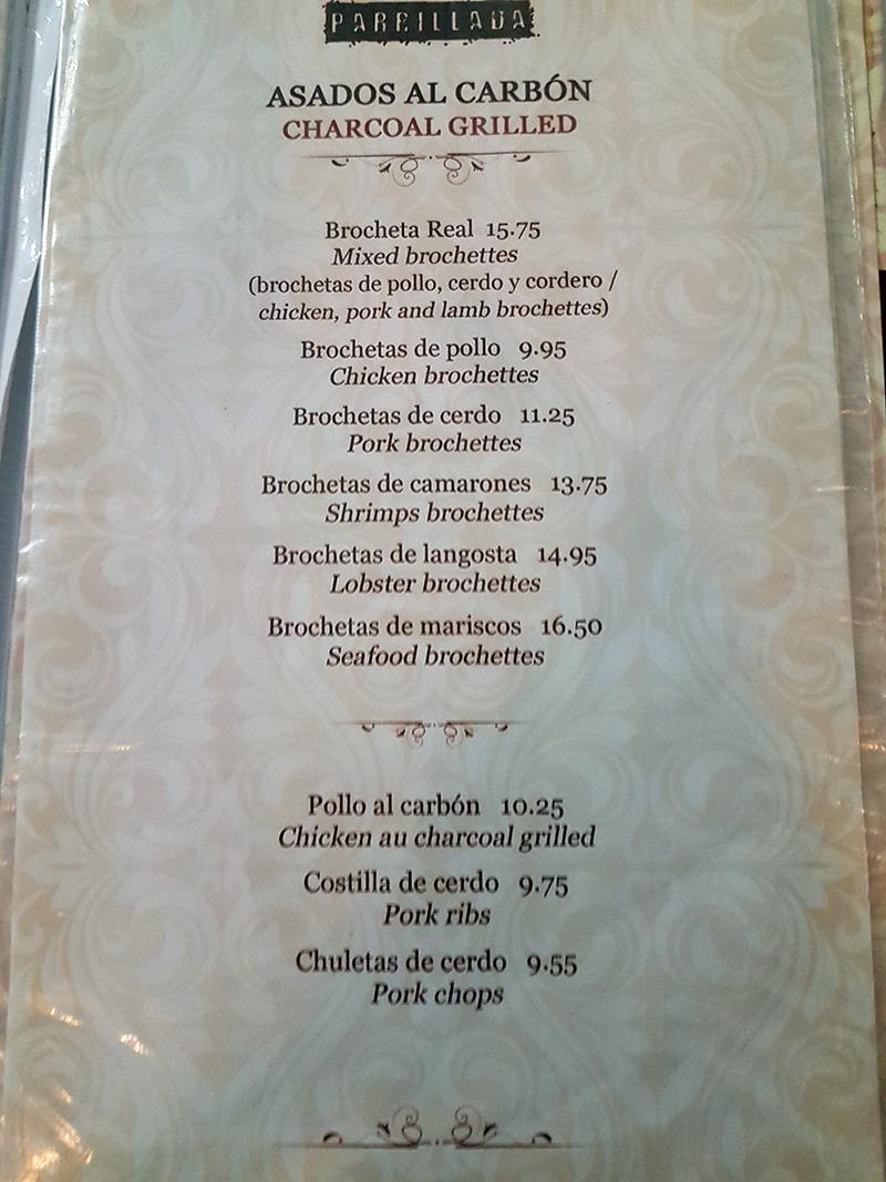 Menu at Cafe Real, Trinidad