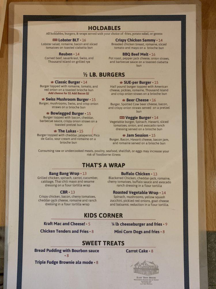 Menu at East Troy House Restaurant-Bar, East Troy, Division St