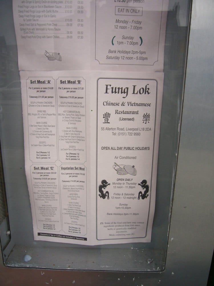 Menu at Fung Lok Chinese Vietnamese Restaurant, Liverpool, 55 Allerton Rd