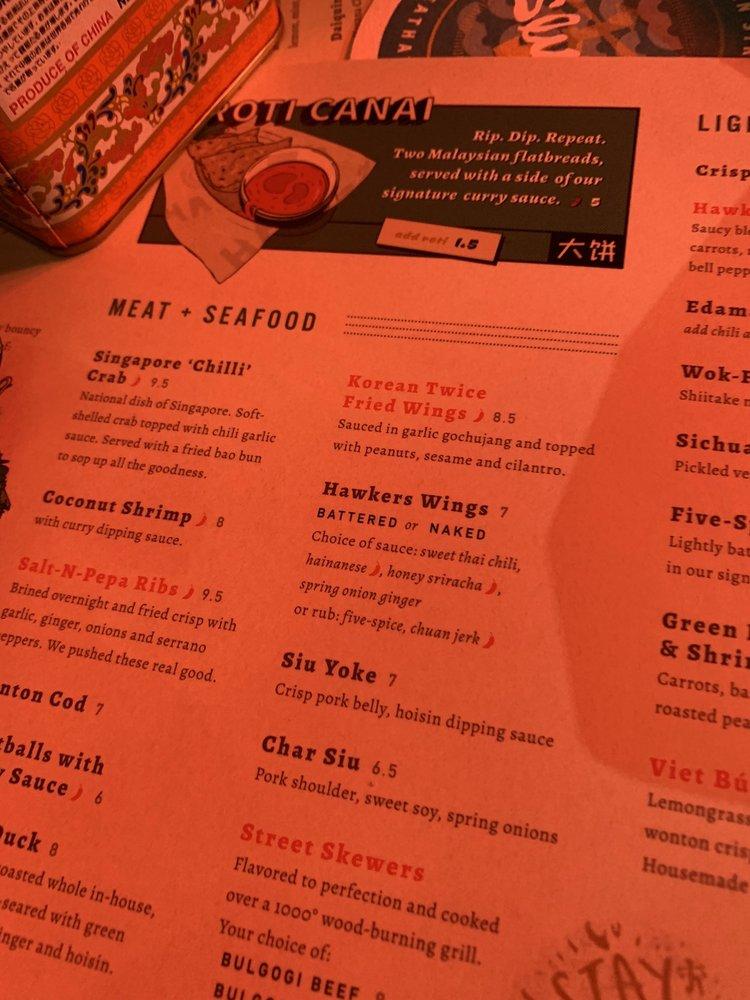 Menu at Hawkers Asian Street Food pub & bar, Chapel Hill