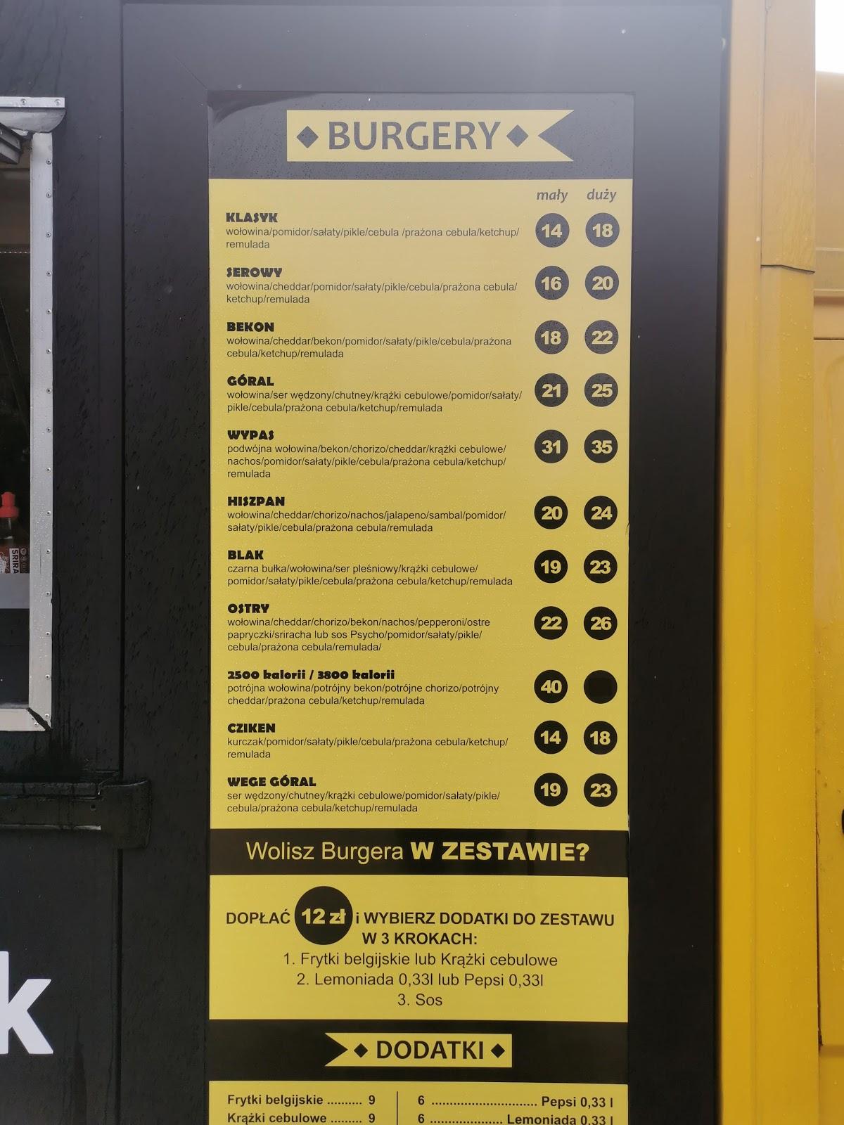 Menu at MUMU foodtruck Kraków restaurant, Kraków
