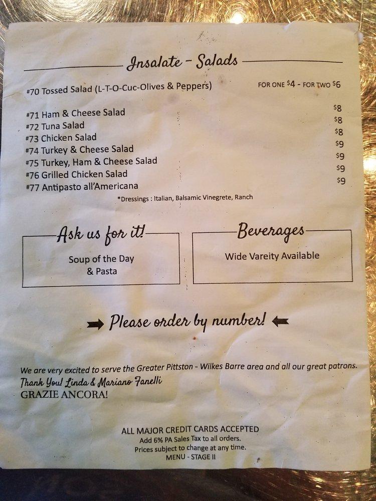 Menu at Mariano's La Puccia restaurant, Exeter