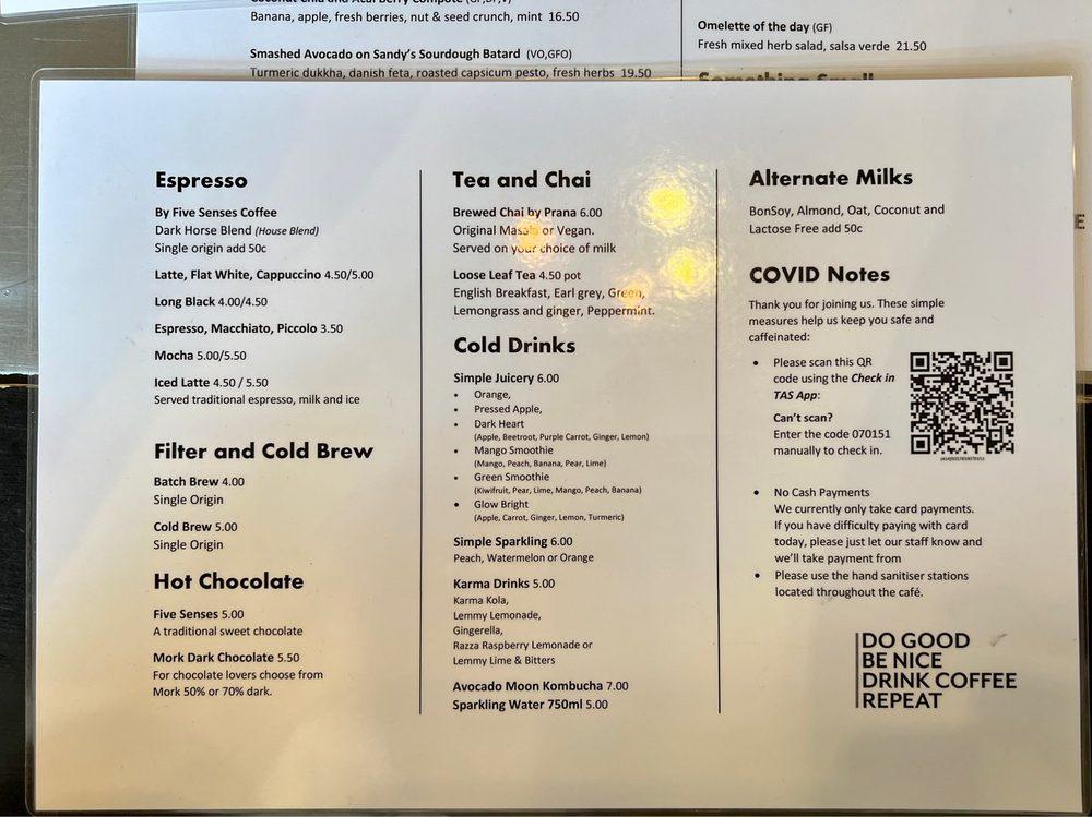 Menu at Tatler Lane by Sweetbrew cafe, Launceston, 5/74-82 St John St