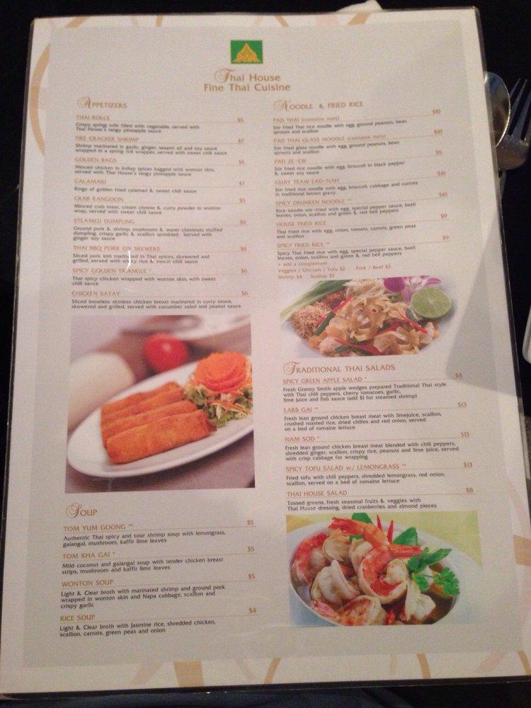 Menu at Thai House restaurant, Dothan