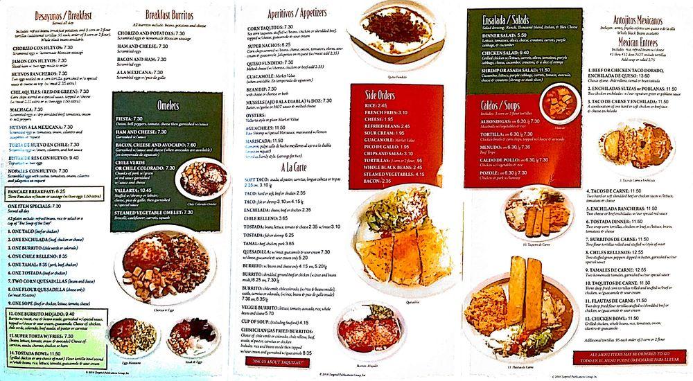 Menu at Vallarta Restaurant, Fillmore