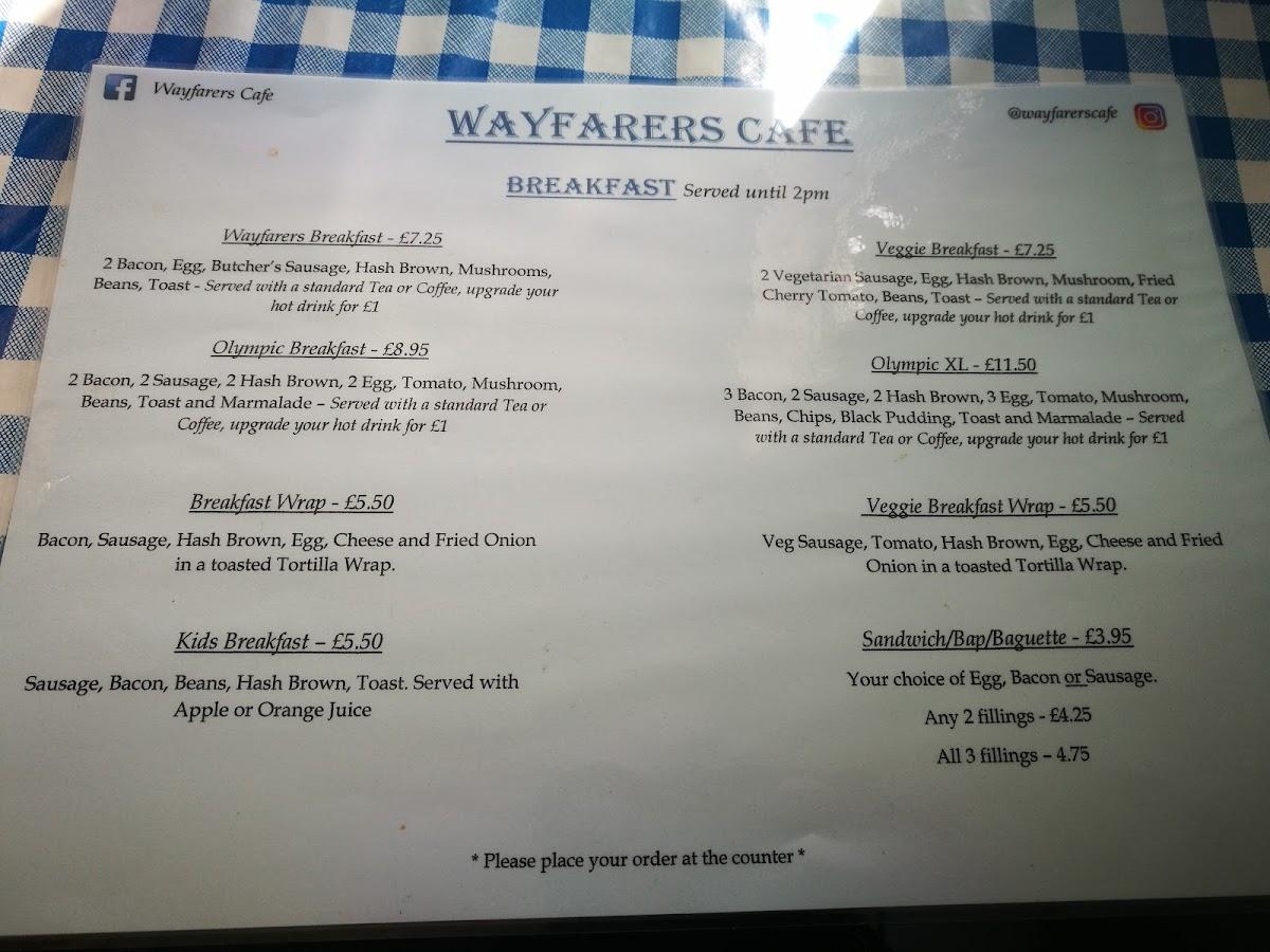 Menu at WAYFARERS CAFE, Ludham