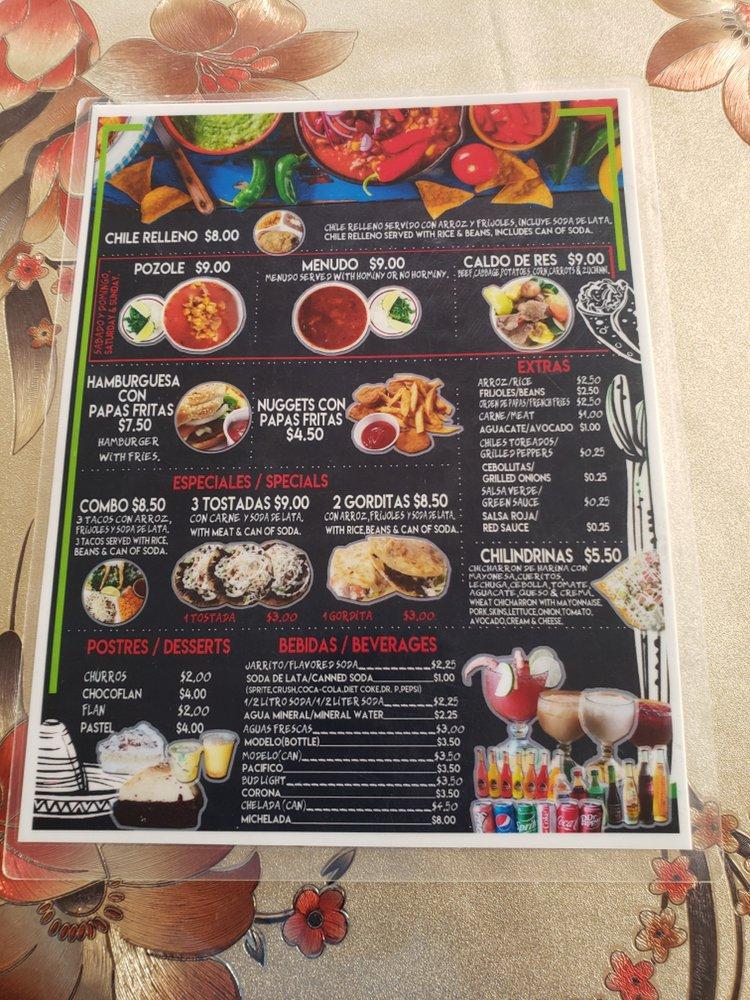 Menu at Alondra's Tacos restaurant, Wichita