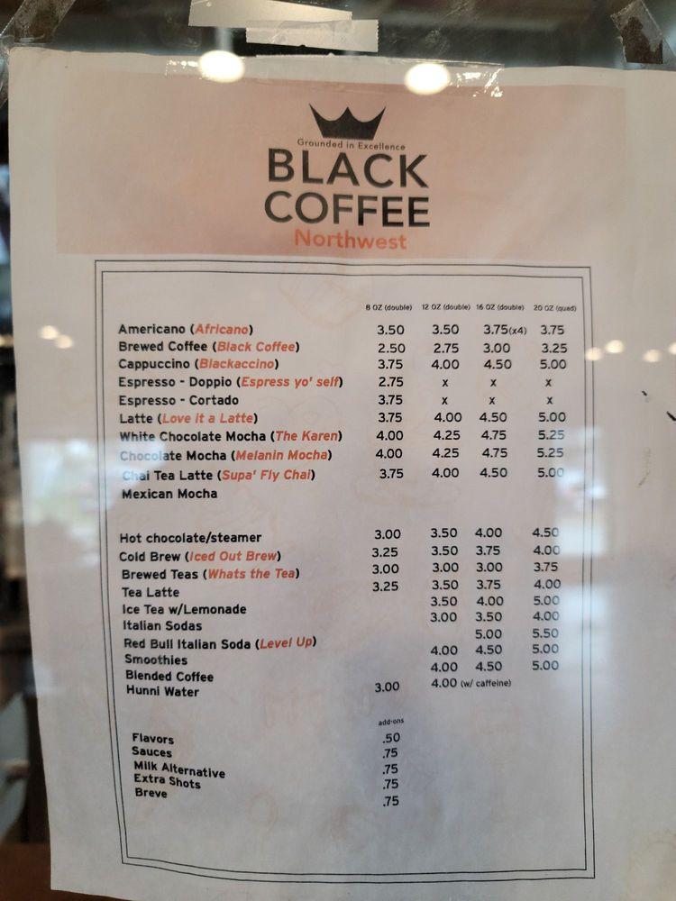 Menu at Black Coffee Northwest Café cafe, Shoreline