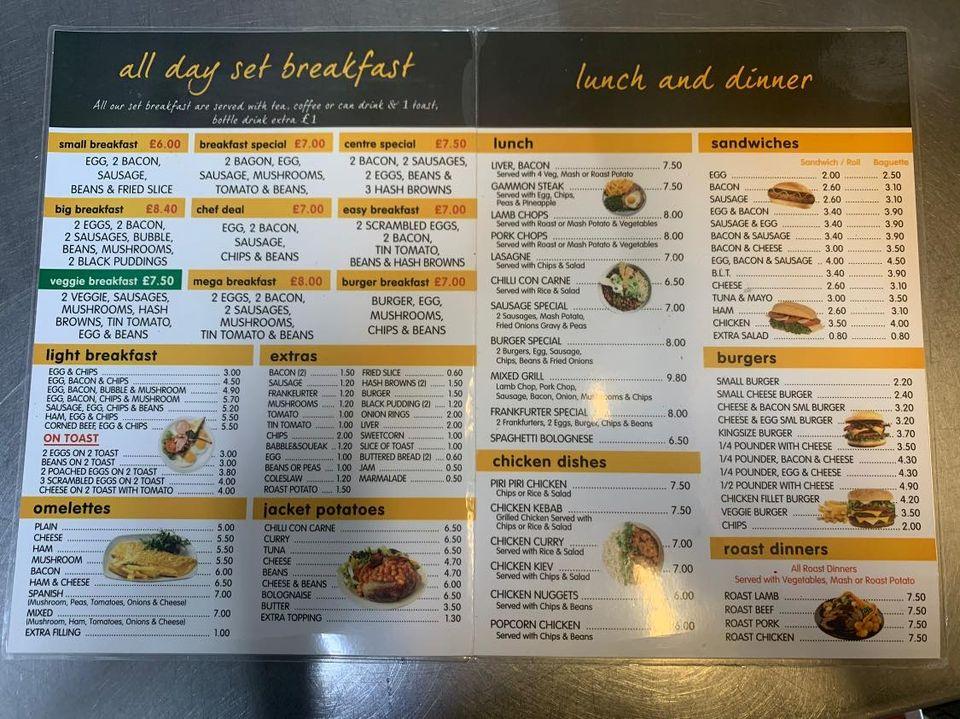 Menu at Centre Cafe, Brandon