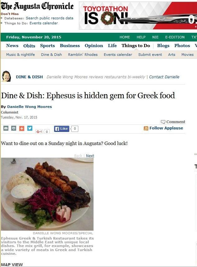 Menu at Ephesus Greek&Turkish kabob place restaurant, Augusta