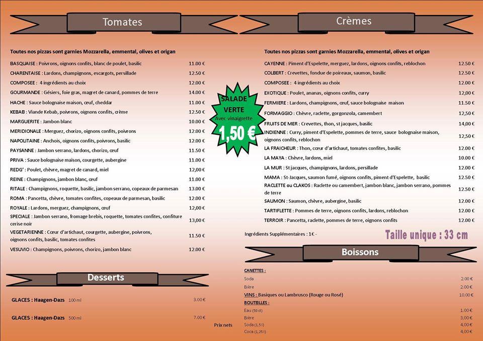 Menu at LE FOUR A BOIS pizzeria, Tonnay-Charente