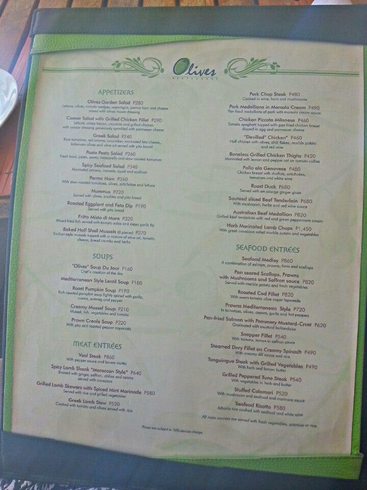 Menu at Olive Restaurant, San Fernando