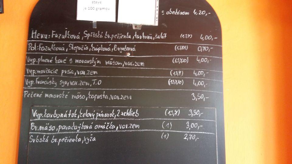 Menu at Reštaurácia a bar Rubín, Rožňava