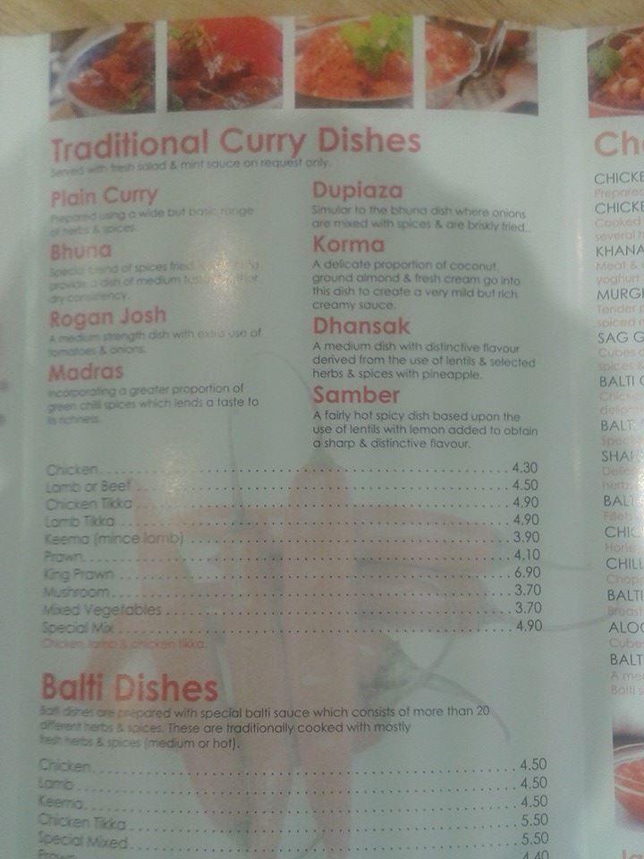Menu at Shah Of Denton restaurant, Manchester