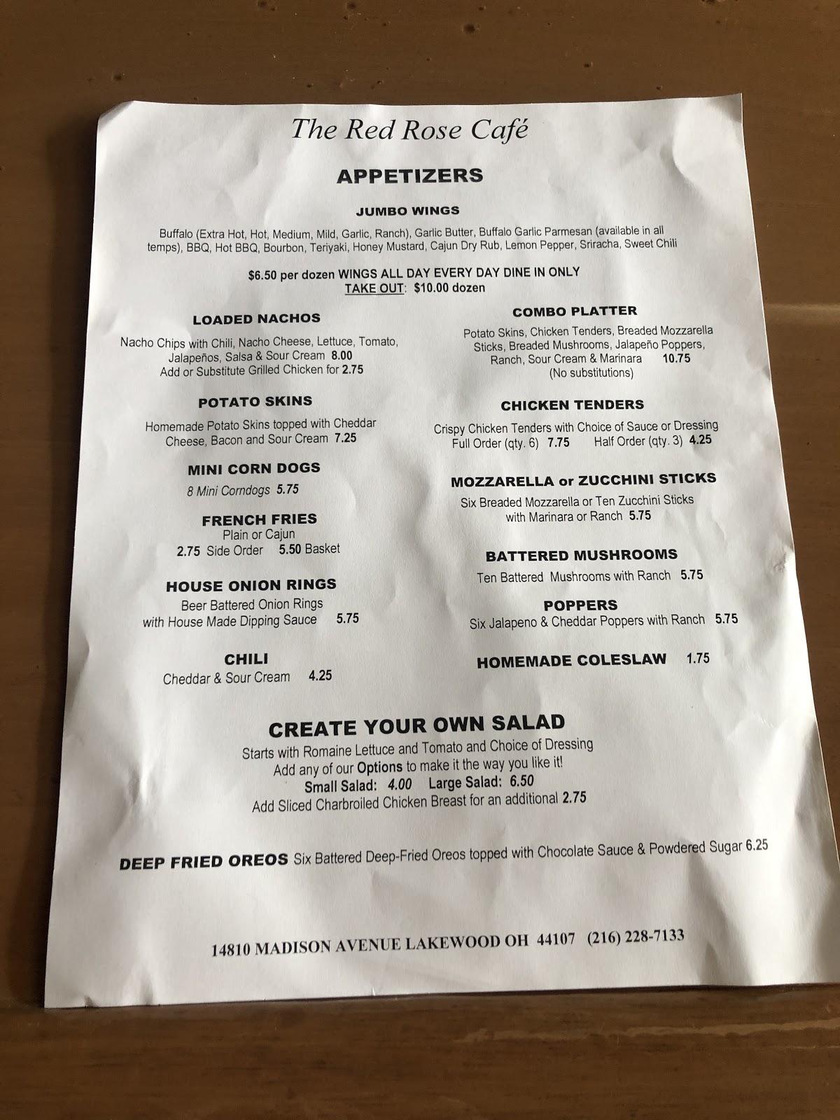 Menu at The Red Rose Cafe, Lakewood