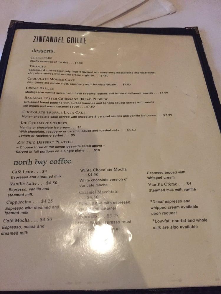 Menu at Zinfandel Grille restaurant, Sacramento, Fair Oaks Blvd