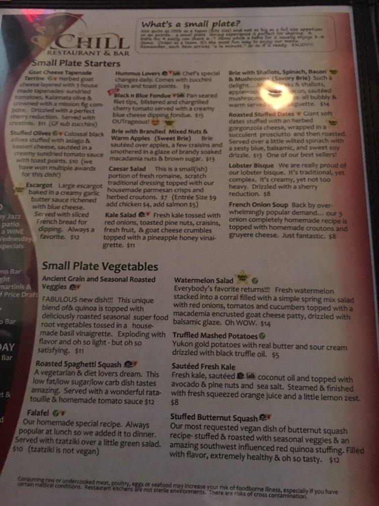 Menu at Chill Restaurant & Bar, Saint Pete Beach, 357 Corey Ave