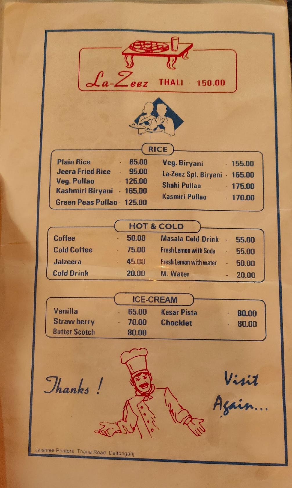 Menu at Lazeez Restaurant, Daltonganj