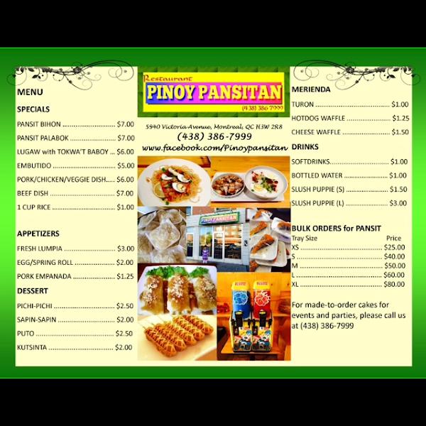 Menu au Pinoy Pansitan restaurant, Montréal