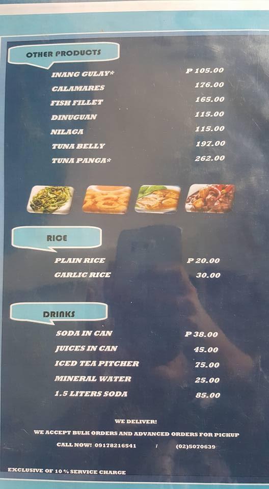 Menu at Pixie's Sinugba Batasan restaurant, Quezon City
