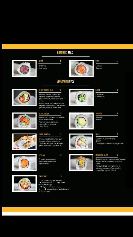 Menu at Saizen Sushi Bar, Montreal