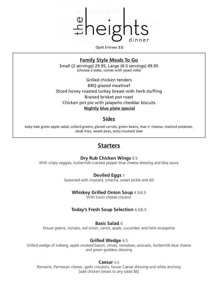 Menu at The Heights pub & bar, Dallas, Abrams Pkwy