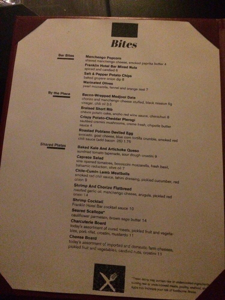Menu at Franklin Hotel Bar, Kent
