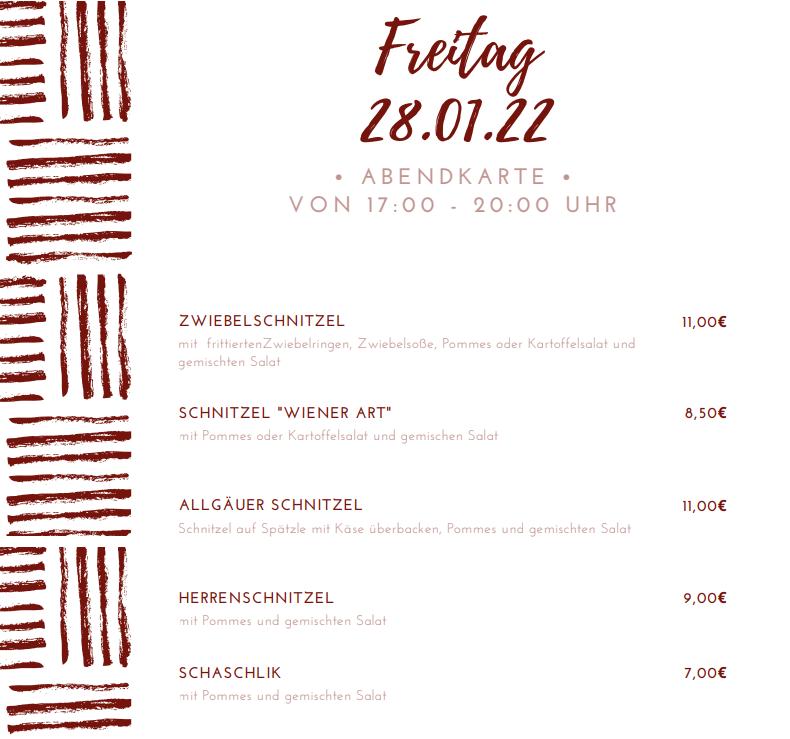 Menu at Gasthaus Frieser restaurant, Kohlberg