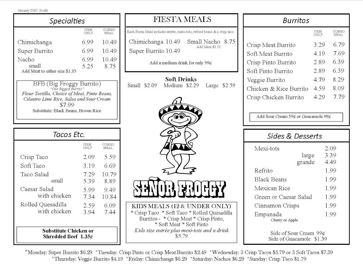 Menu at Señor Froggy & Italian Express fast food, Spokane, S Regal St
