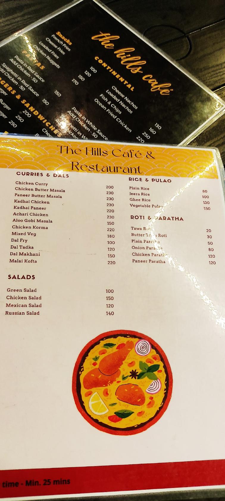Menu at THE HILLS CAFE, Shillong