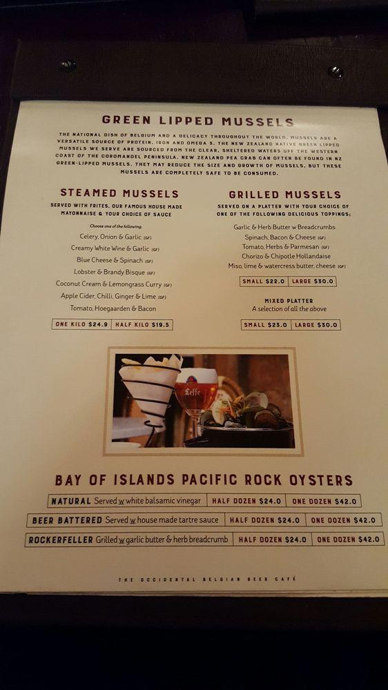 Menu at The Occidental pub & bar, Auckland