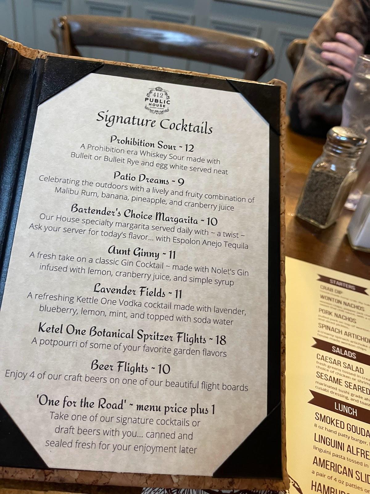 Menu at 412 Public House, Cullman