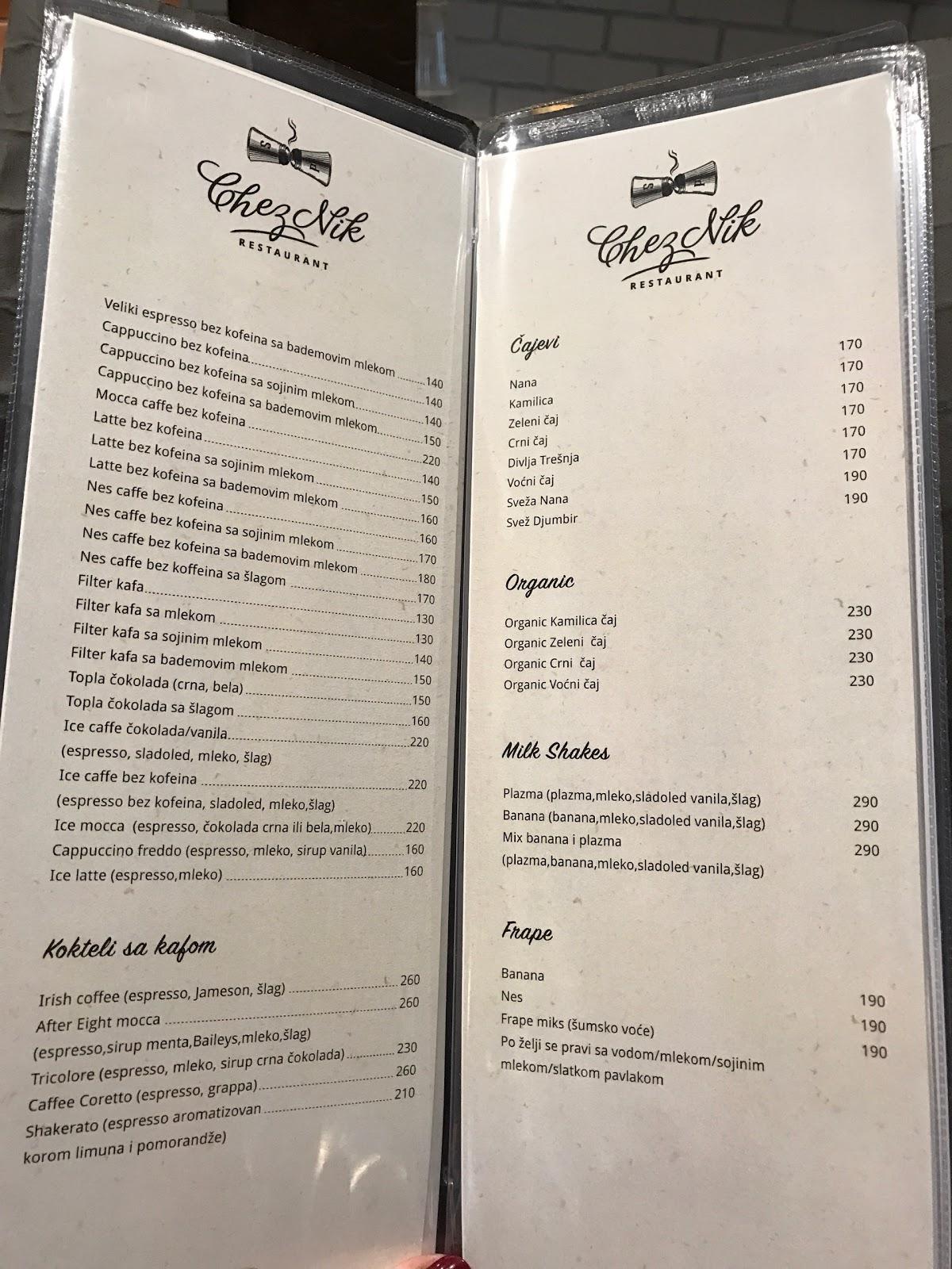 Speisekarte von Chez Nik restaurant, Belgrad