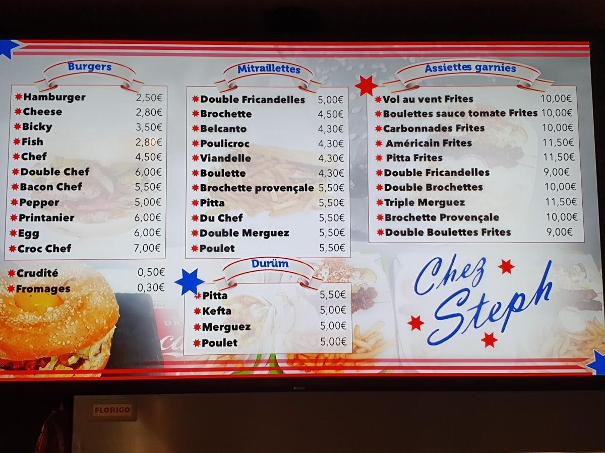 Menu at Chez Steph New Boss, Nivelles