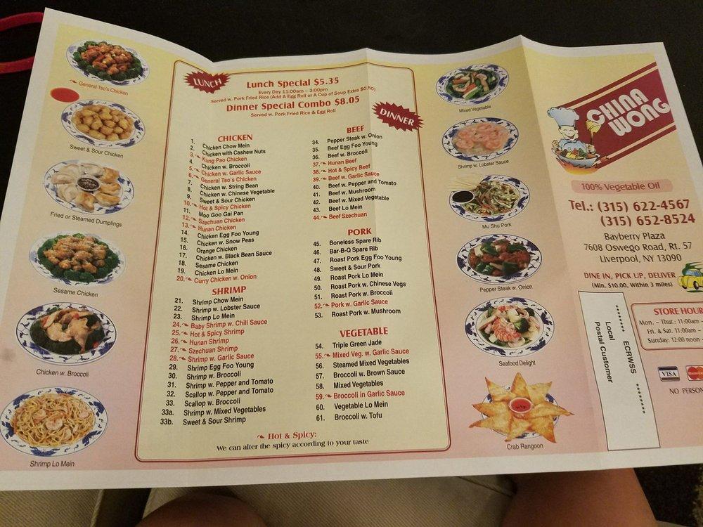 Menu at China Wong's restaurant, Liverpool