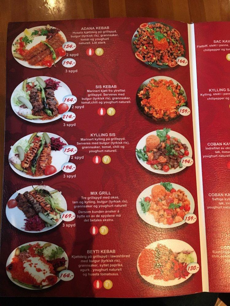 Menu at Ekte Istanbul Kebab restaurant, Oslo, Trondheims gate 11
